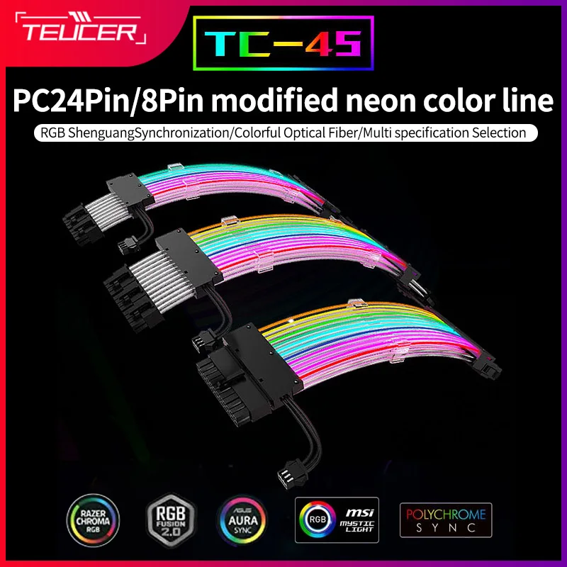 TEUCER-TC-45-24PIN-ARGB-GPU-Extensions-Cable-8PIN-PC-Cord-Wire-Lighting ...