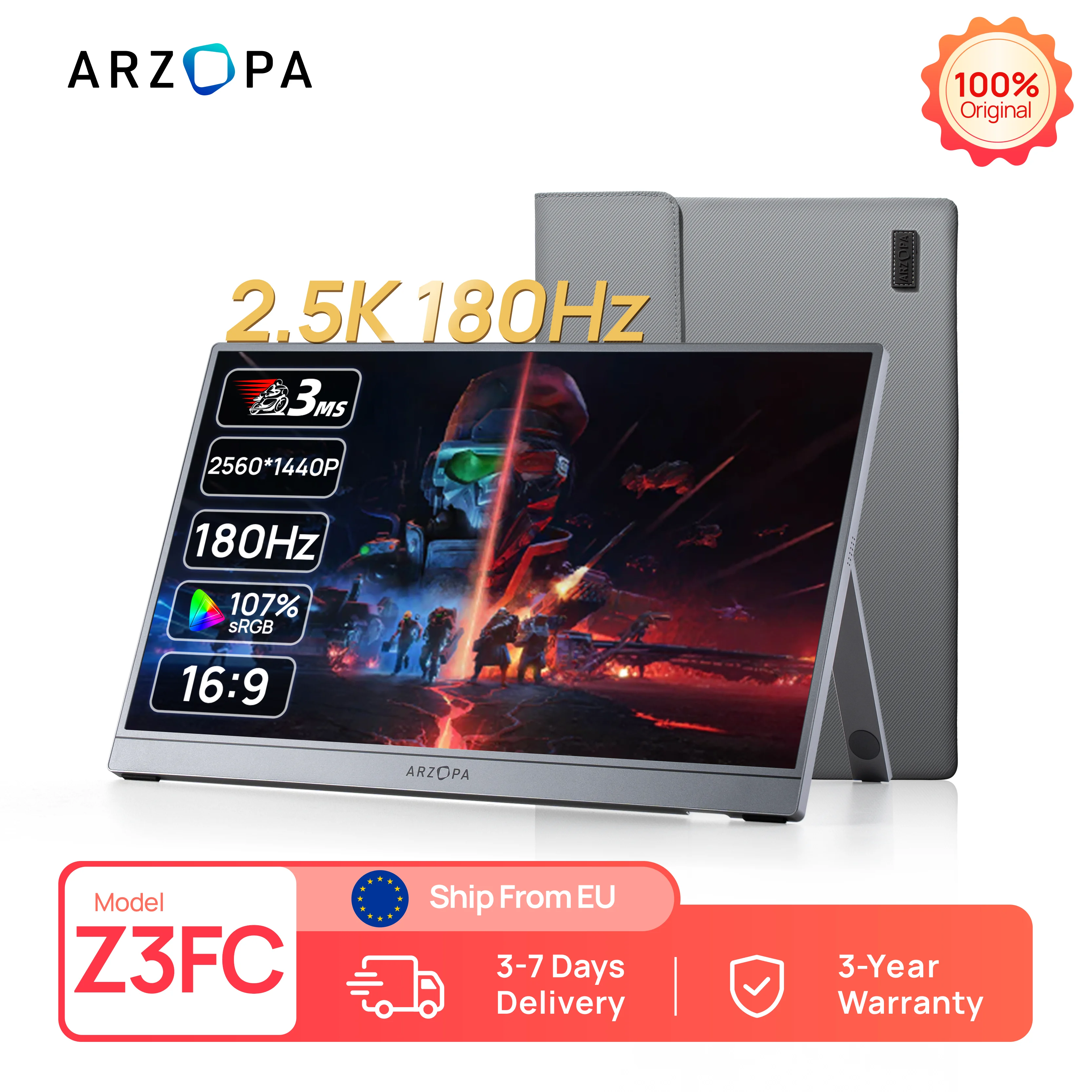 ARZOPA 16.1'' 180Hz 2.5K Portable Monitor, 2560x1440 QHD 107% sRGB ...