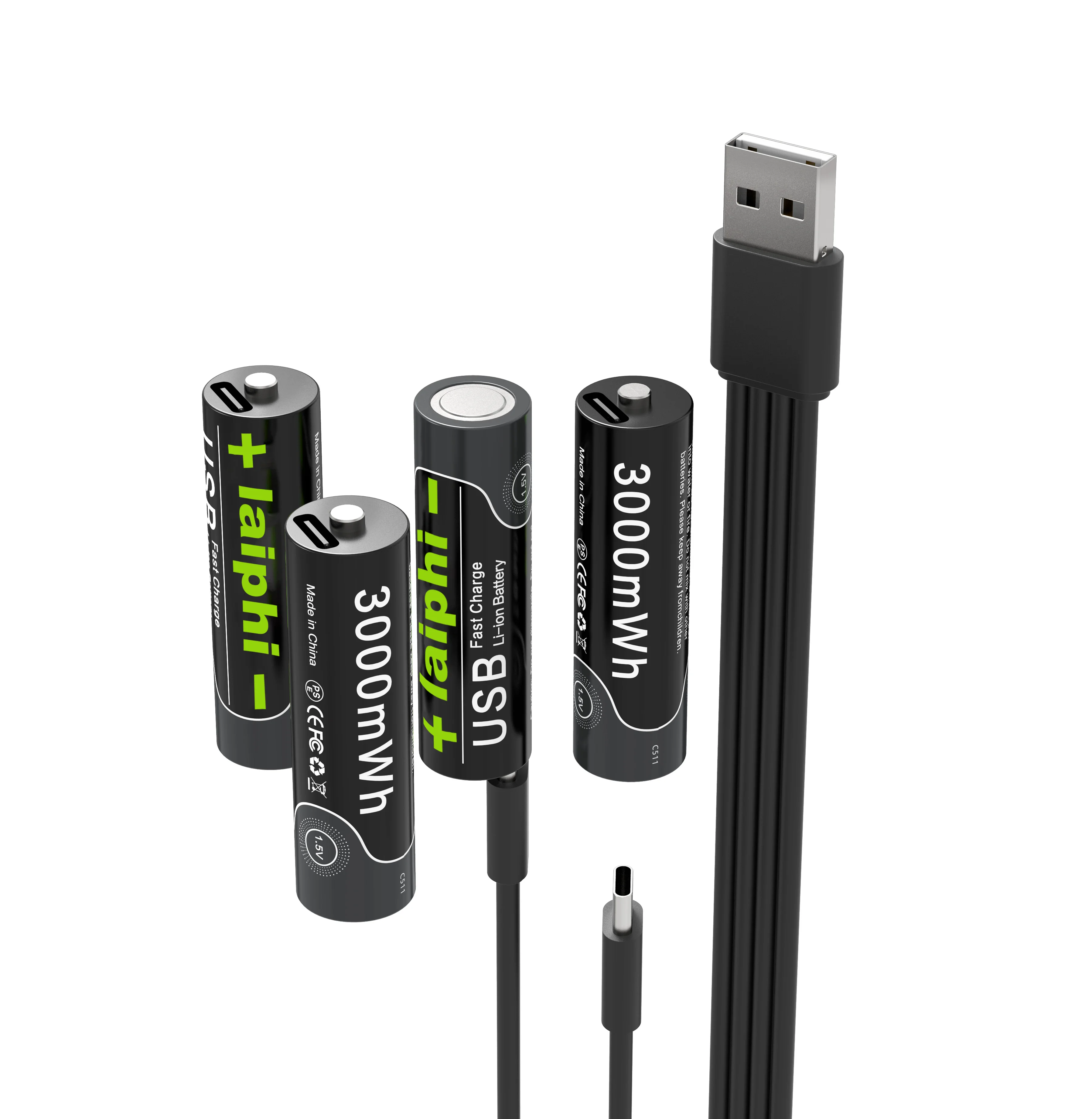 laiphi USB-C 1.5V Rechargeable Lithium AA Battery 3000mWh, USB 1.5V ...
