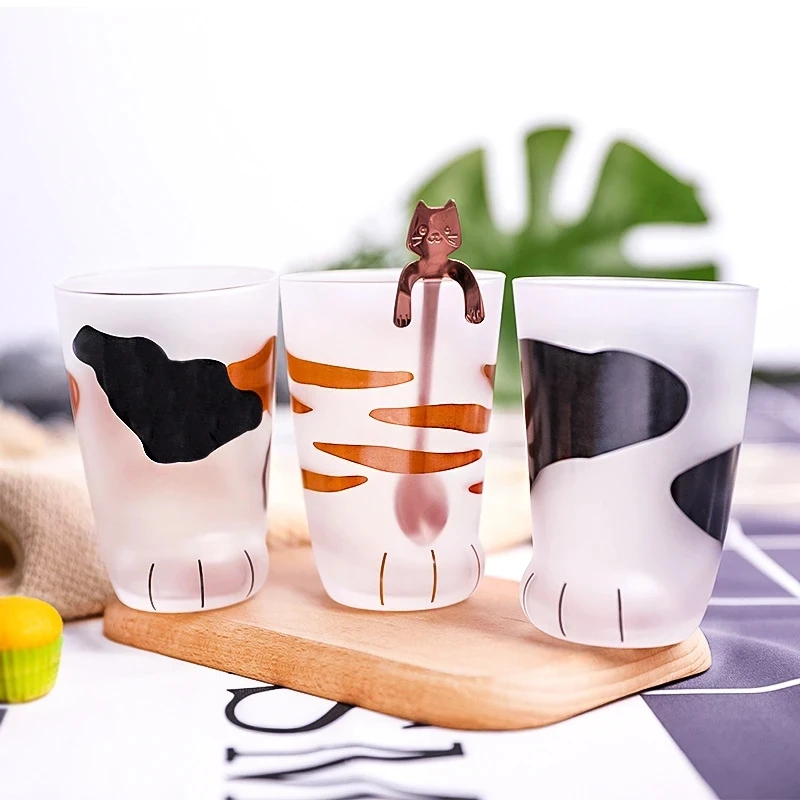 300ml Cat Paw Cup Milk juice Glass Cup Creative Cute Cat Foot Claw ...