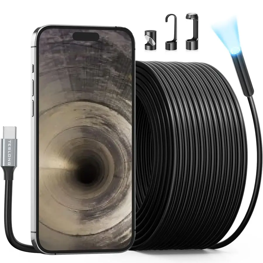 50FT USBC Borescope Camera with Light, Only Compatible with iPhone 15 ...
