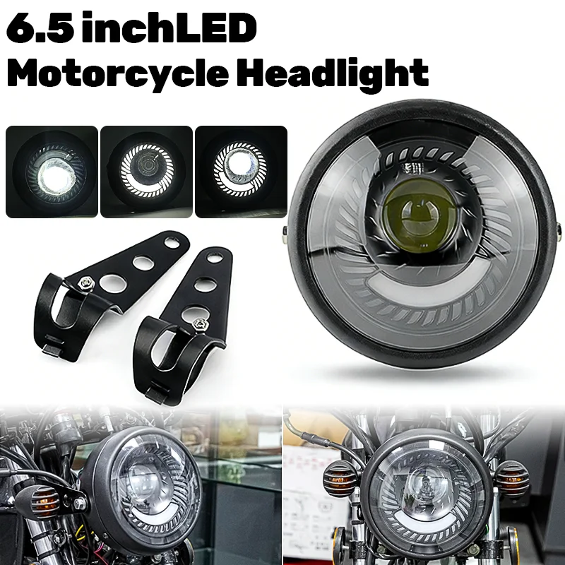 6.5inch Round Vintage Motorcycle Led Retro Front Headlight Hi&Lo Beam ...