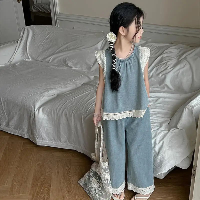 Girls-Summer-Denim-Vest-Set-Wide-Legged-Pants-2024-New-Girls-Sleeveless ...