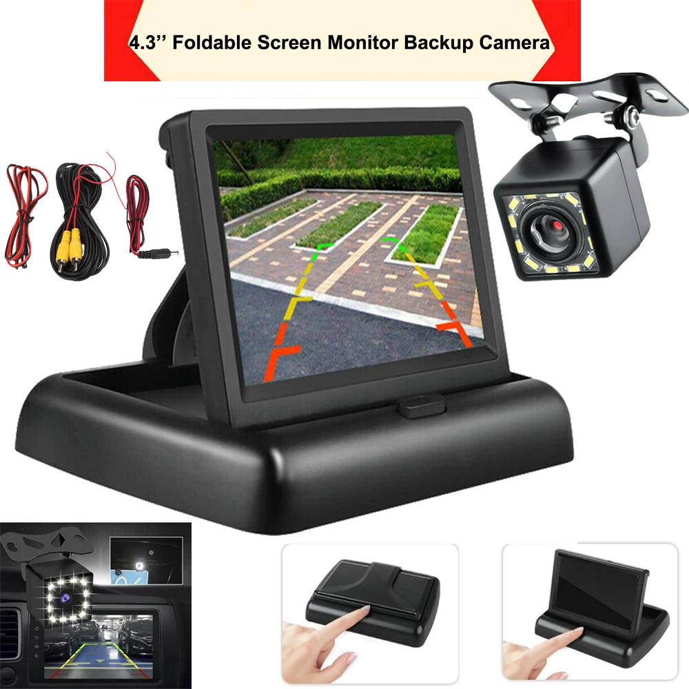 Car-Backup-Monitor-Camera-Kit-4-3-Inch-Foldable-Screen-TFT-LCD-Vehicle ...