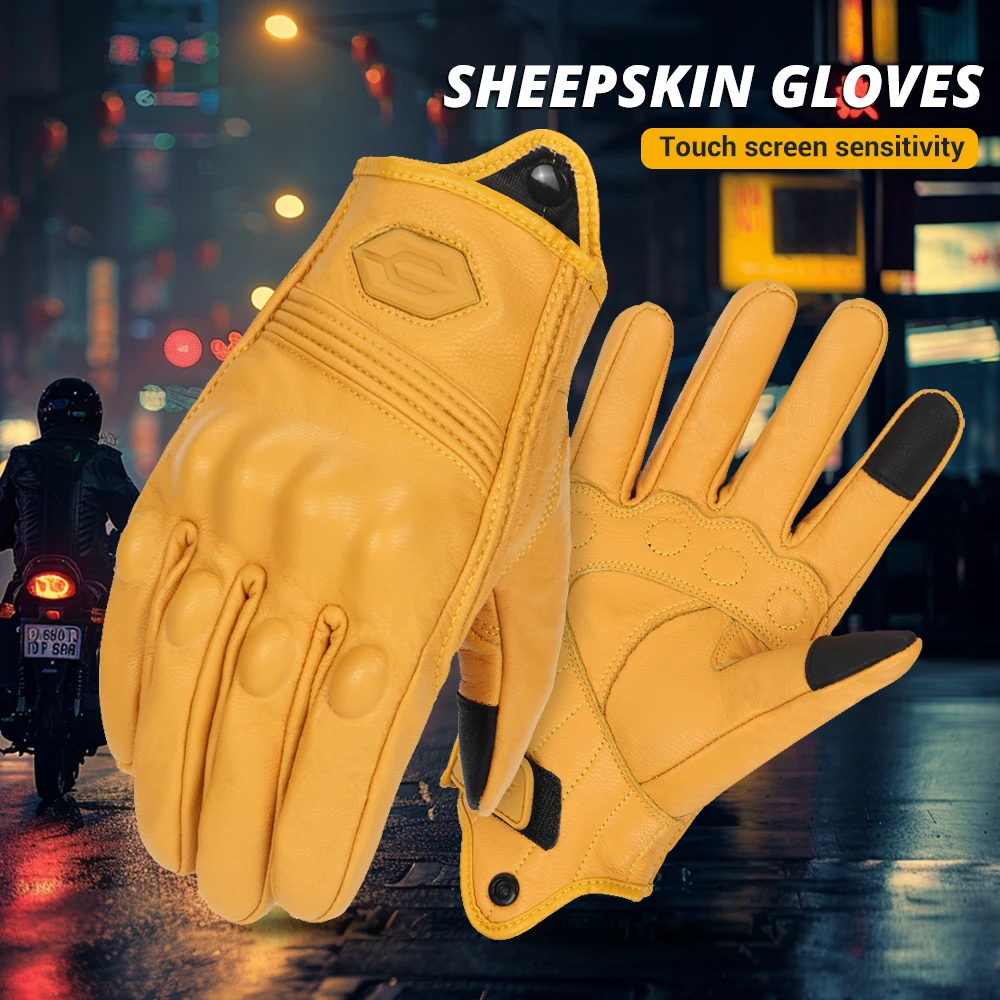 Motorcycle Leather Gloves Breathable Full Finger Vintage Real Motorbike ...