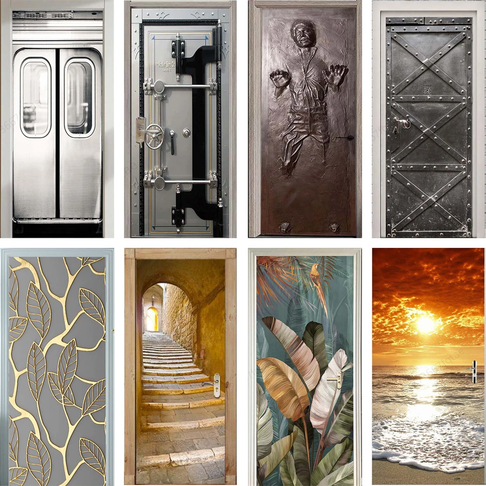 Imitation Iron Door Sticker DIY Wallpaper Vinyl PVC Waterproof Poster ...