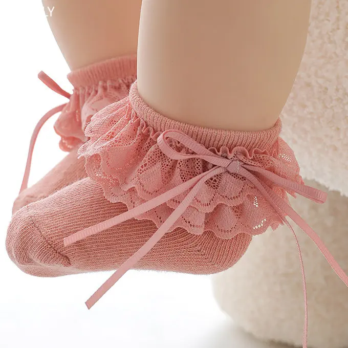 Spring Newborn Baby Socks with Bow Ribbon Lace Princess Solid Soft ...