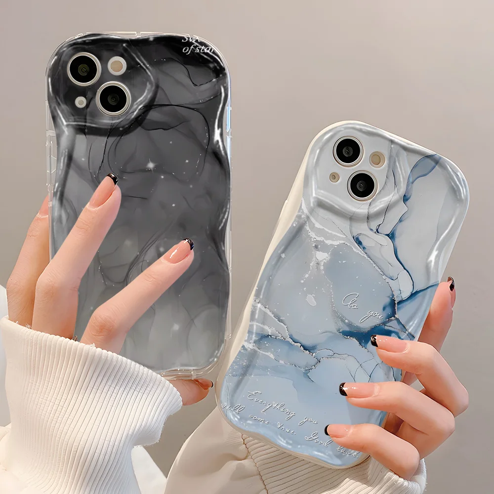 Marble Wavy Edge Phone Cases For iPhone 13 Cover iPhone 11 14 15 12 13 ...