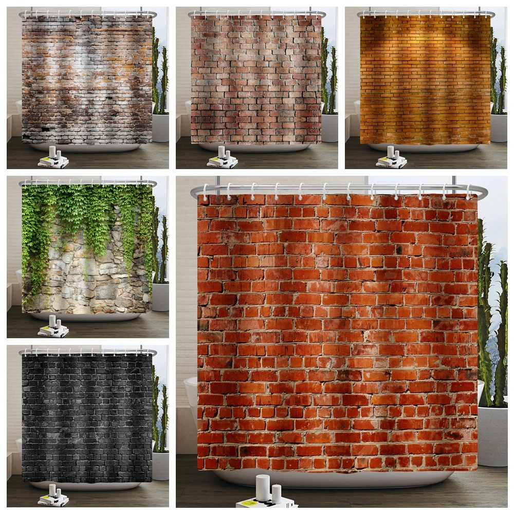 Vintage Red Brown Brick Shower Curtain Retro Stone Brick Rocks ...