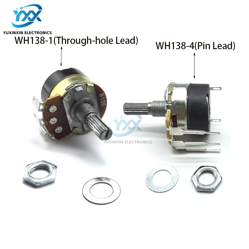 2PCS WH138-1-4 B5K/B10K/B20K/B50K/B100K/B250K/B500K Potentiometer with ...