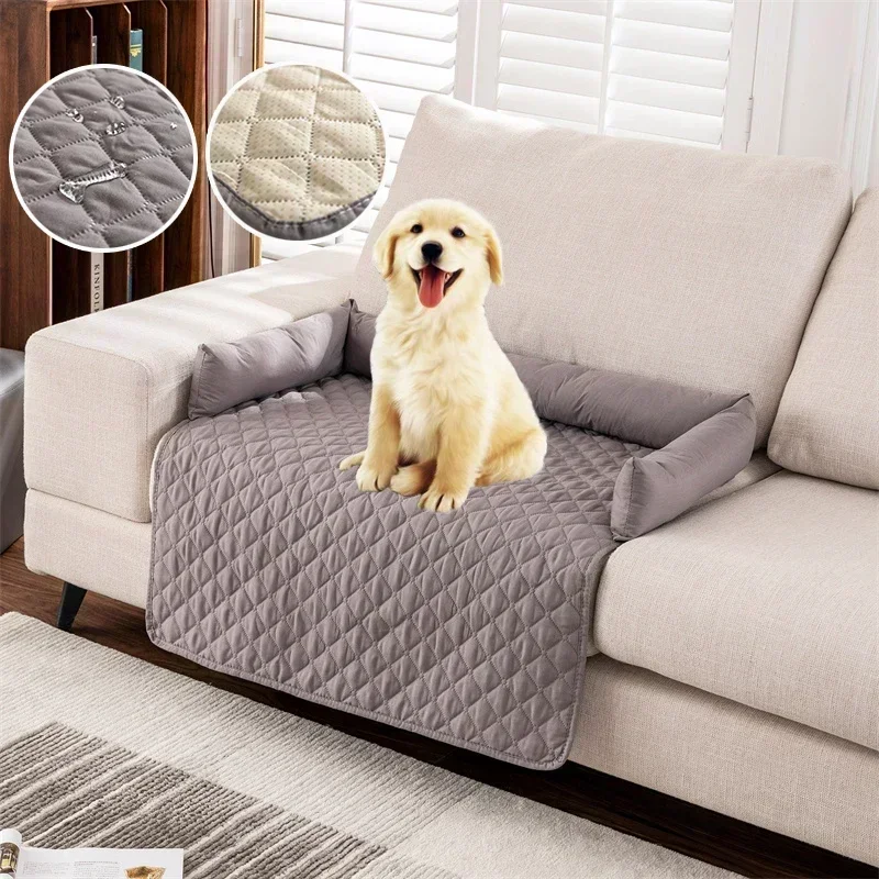 Waterproof Pet Sofa Mat Plaid Large Dog Pad with Neck Pillow Dog Cat ...