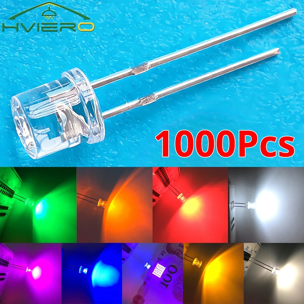 1000Pcs 5mm Flat Top White Red Yellow Blue Green Emitting Diode LED ...