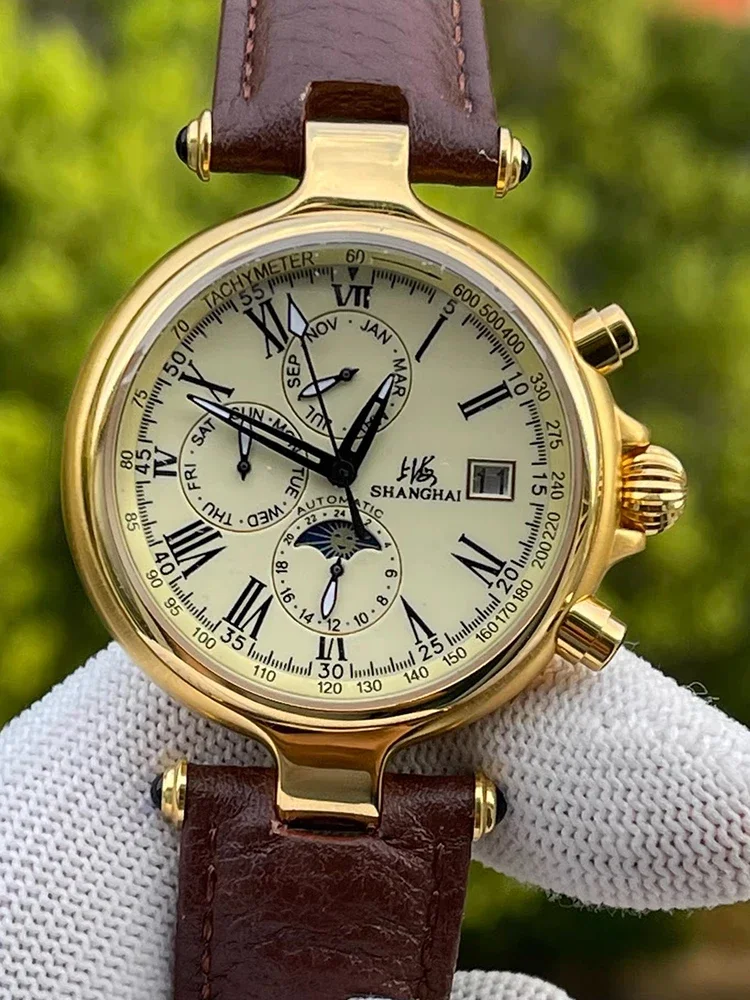 Vintage Shanghai Watch Men Luxury Automatic Watches Retro Mechanical ...
