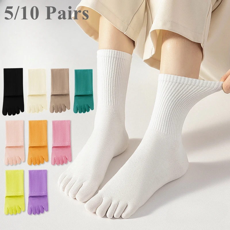 5-or-10-Pairs-Women-Sports-Toe-Socks-with-Separate-Fingers-High-Tube ...