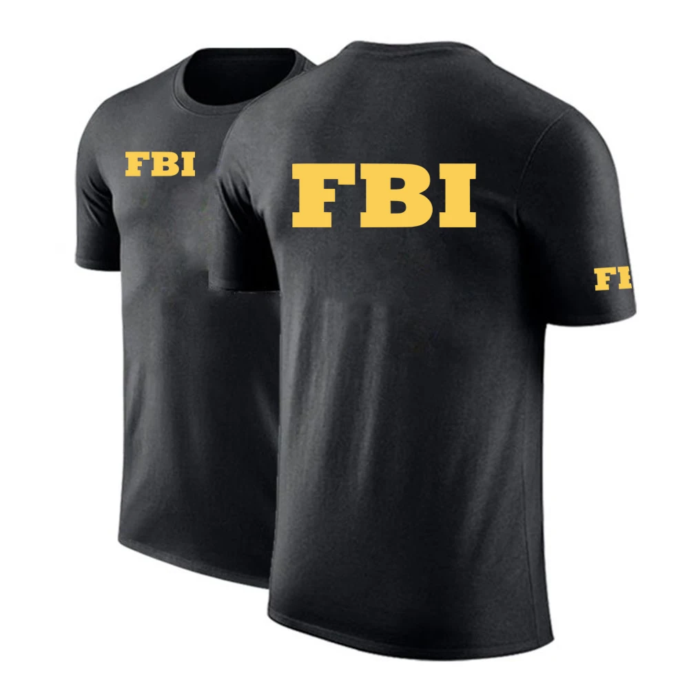 2024-Summer-Mens-FBI-Logo-Print-Fashion-Solid-Color-O-neck-Comfortable ...