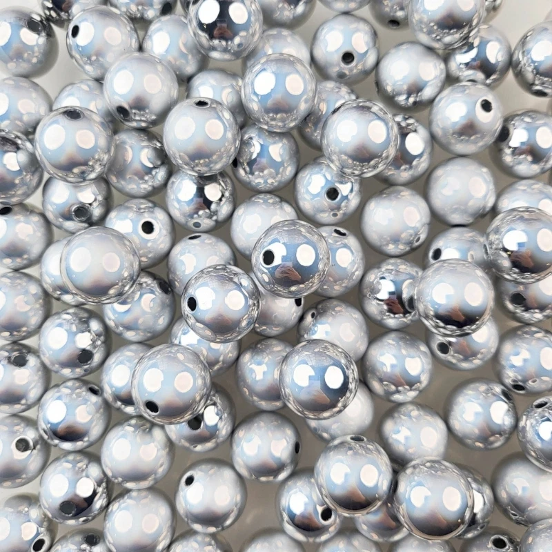 Set of 10 Round Opaque Beads Reflective Charm Bead Craft Beads Acrylic ...