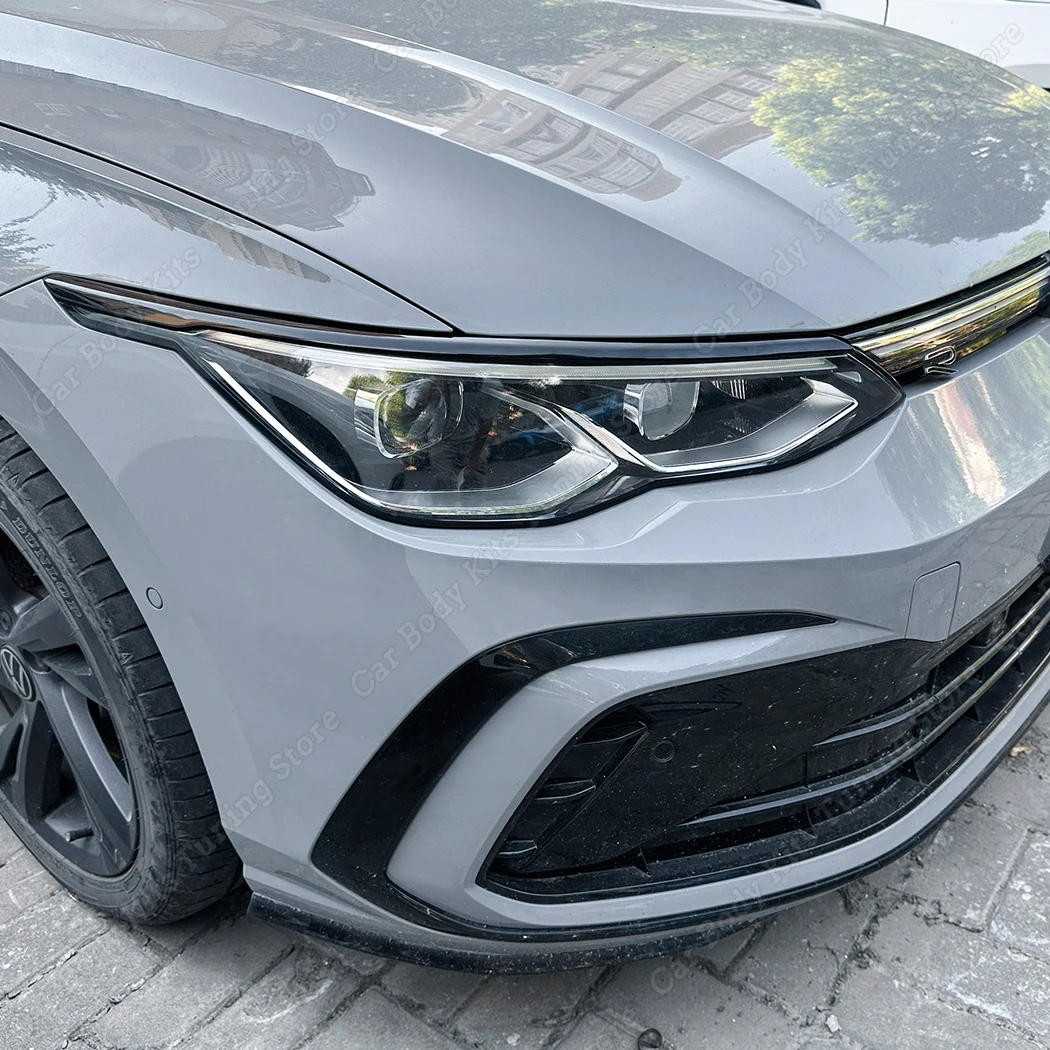 2pcs Gloss Black Headlight Eyebrow Eyelid For VW Golf MK8 GTI GTD GTE R ...