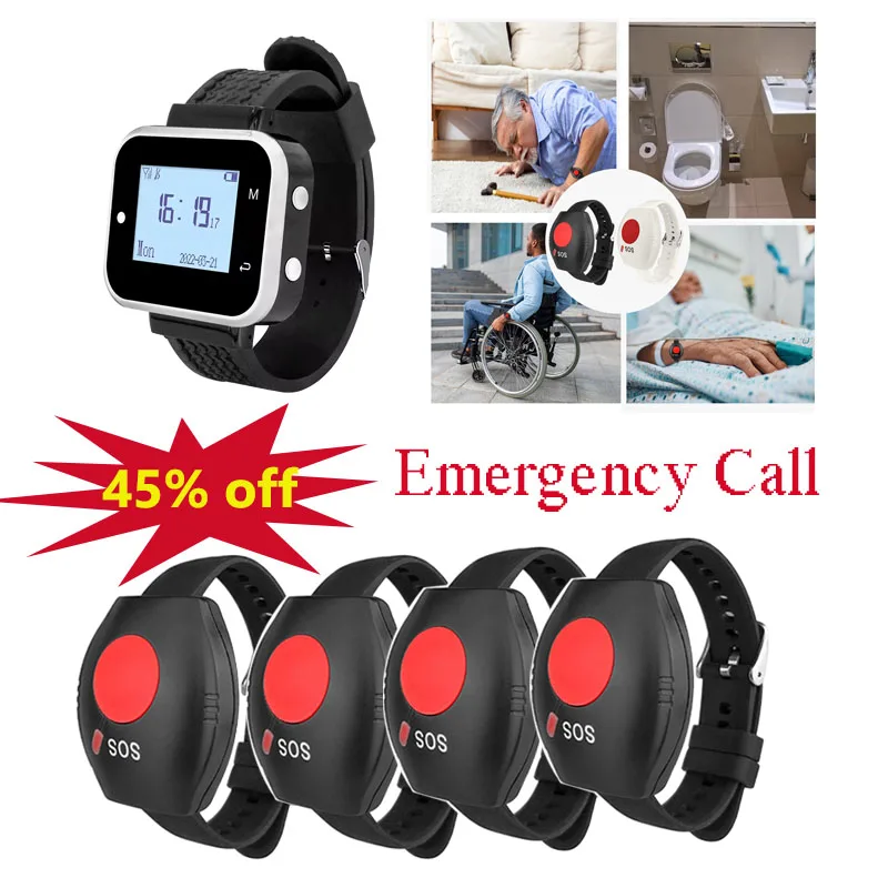 Wireless-Caregiver-Pager-For-Elderly-Panic-Call-Button-Waterproof-Wrist ...