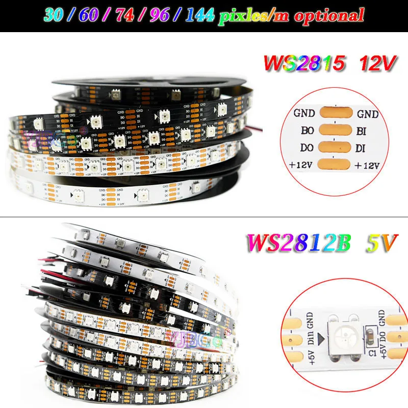 1 ~ 5m WS2812B WS2815 주소 지정 가능 5050 RGB LED 스트립 매직 바 30/60/74/96/144 픽셀/m WS2812 IC 풀 컬러 라이트 테이프 ...