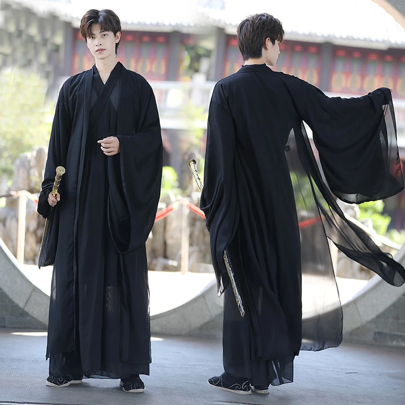 Modern Hanfu Men Chinese Dress Kimono Cape Suits Chiffon Outfit Fairy ...