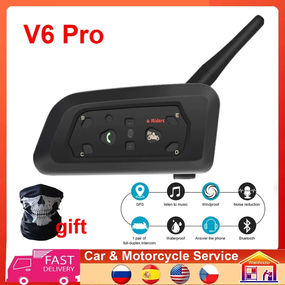 V6 PRO Bluetooth motosiklet kask interkom kulaklık 1200M BT interkom ...