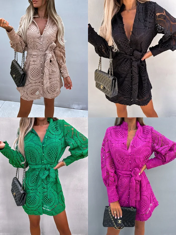 Fashion Temperament Lace Mini Tie Dress for Women Europe and America ...