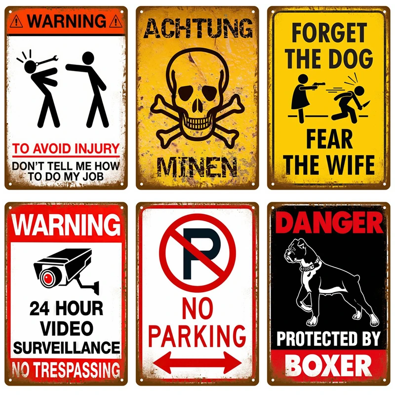 Warning Retro Tin Sign For Home Room Wall Decor Art Metal Sign Vintage ...