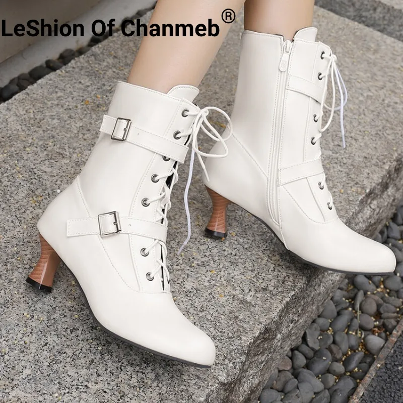 LeShion-of-Chanmeb-Medieval-Women-Casual-Riding-Boots-White-Metal-Belt ...