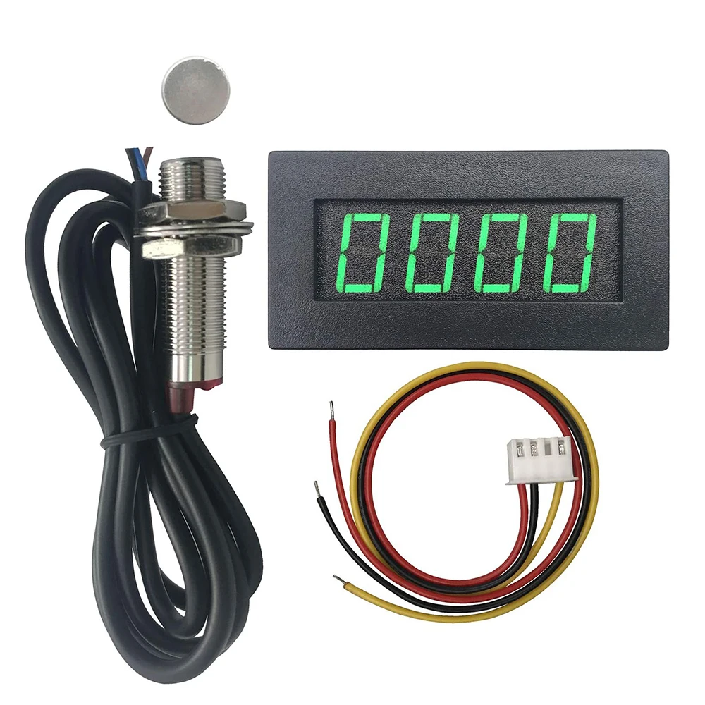 Generic 4 Digital Green Led Tachometer Rpm Speed Meter Hall Proximity ...