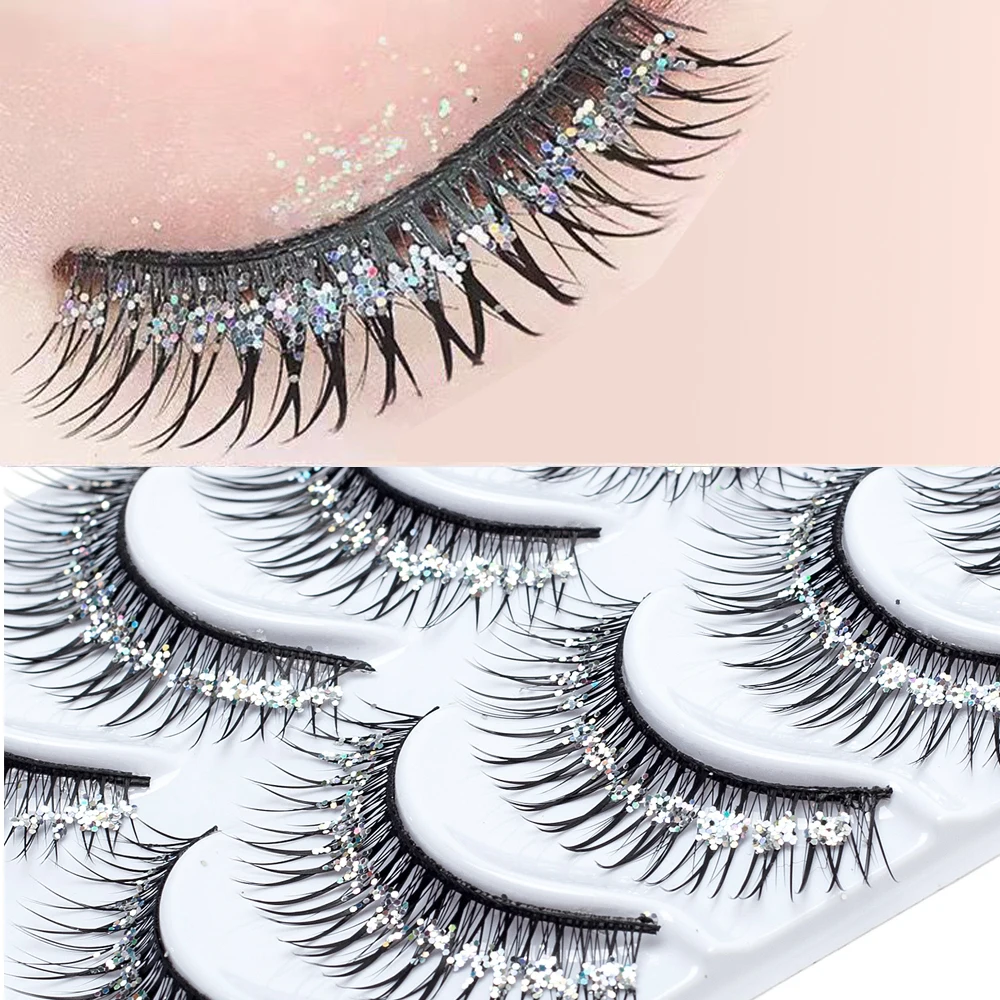 5 Pairs Makeup Stage False Eyelashes With Glitter Black Band Handmade ...