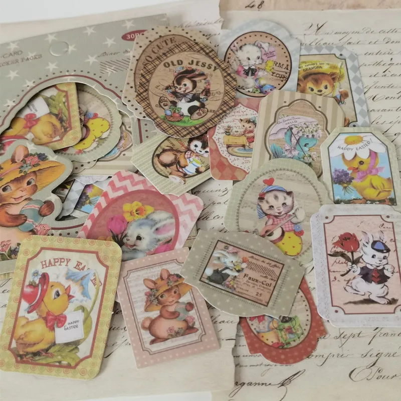 30PCS-Vintage-Pastoral-Diary-Material-Sticker-DIY-Scrapbooking-Junk ...
