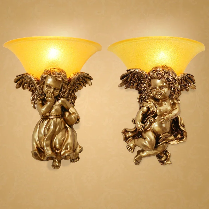 Angel Baby Kids Wall Lamp Sconces Gold LED Lighting Fixture for Living ...
