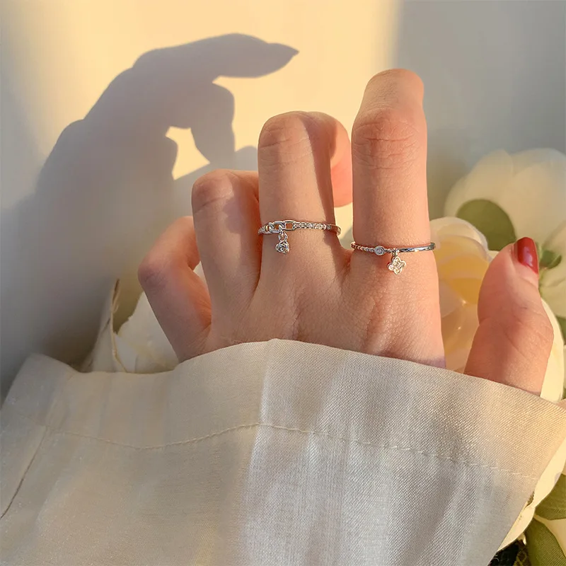 Nueva cadena de moda para mujer, anillos con colgante de flores rosas ...