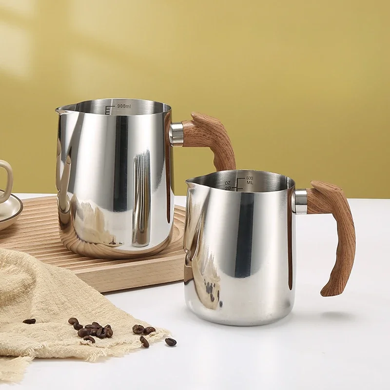 600/1000ml Stainless Steel Non-Stick Milk Jug Pull Flower Cup Milk ...