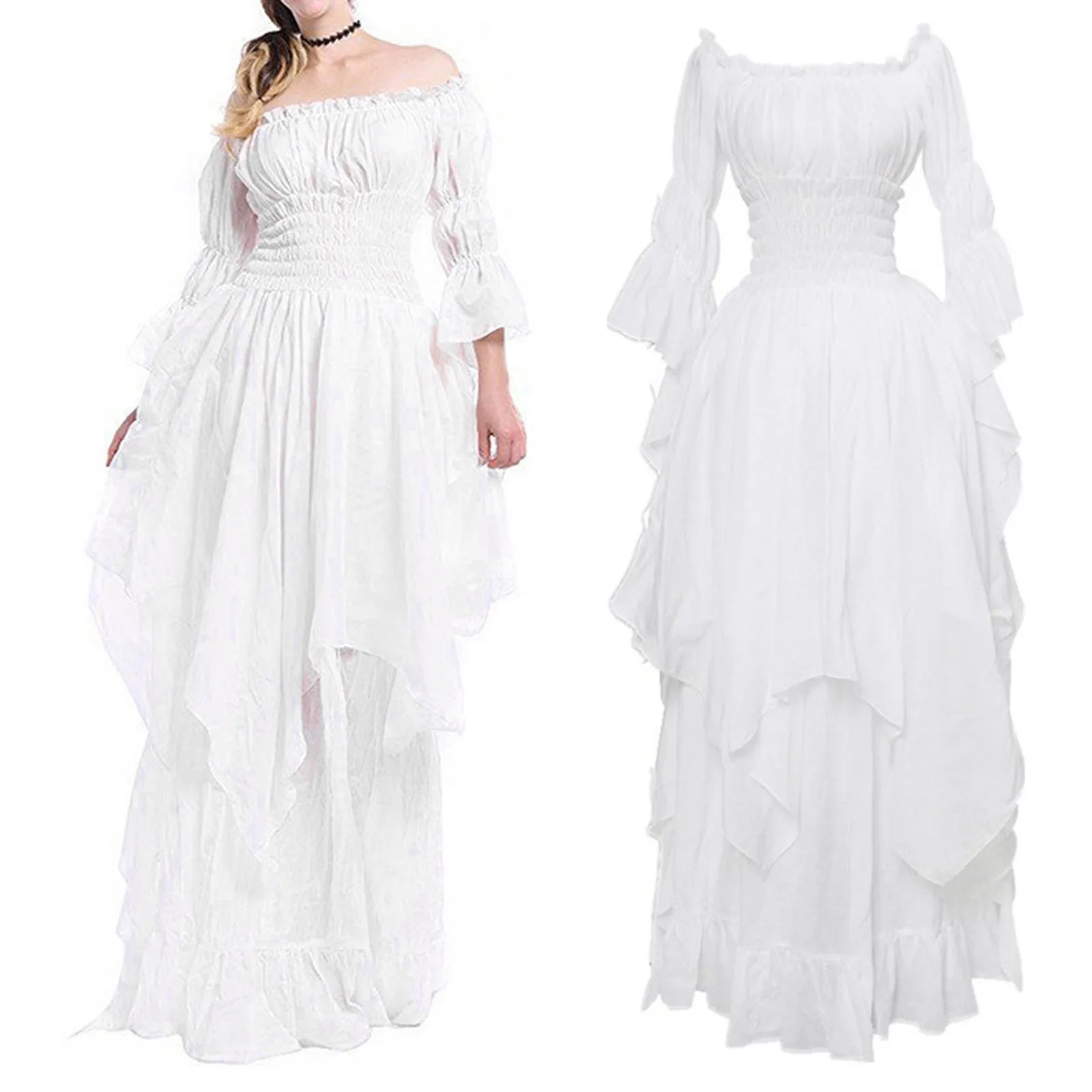 2024-Women-s-High-Low-Dress-Puff-Sleeve-Off-Shoulder-Ruffle-Medieval ...