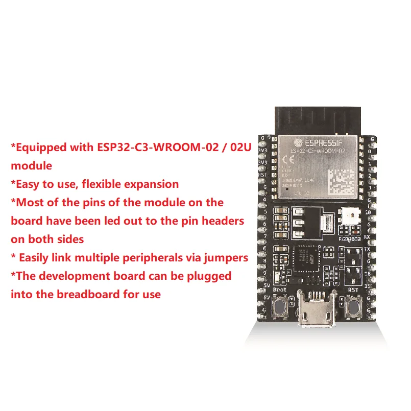 Placa de desarrollo ESP32 C3 DevKitC 02, equipada con módulo ESP32 C3 WROOM 02 / 02U opcional ...