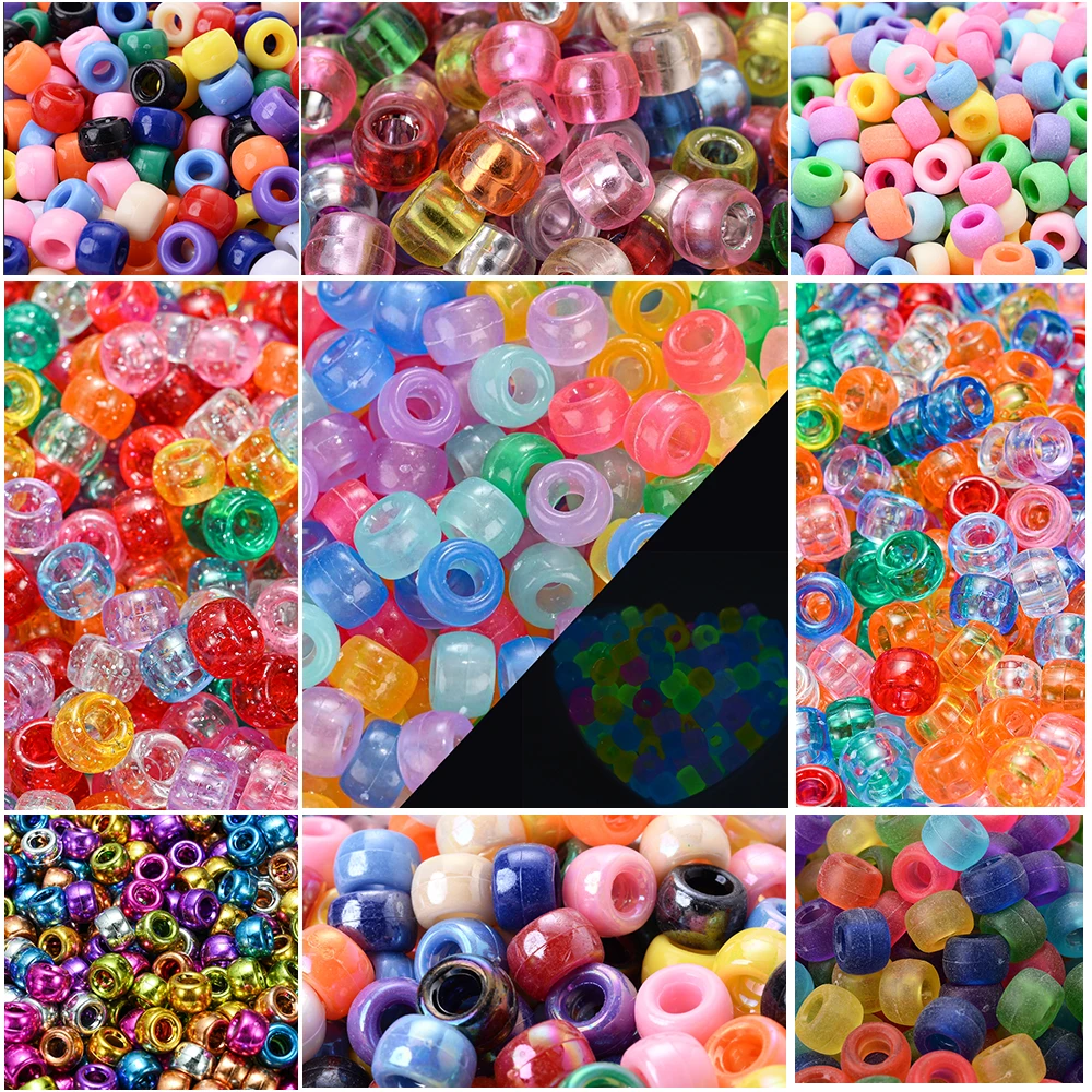 100-300pcs 6x9mm Dirty Braid Big Hole Acrylic Beads Pony Loose Spacer ...