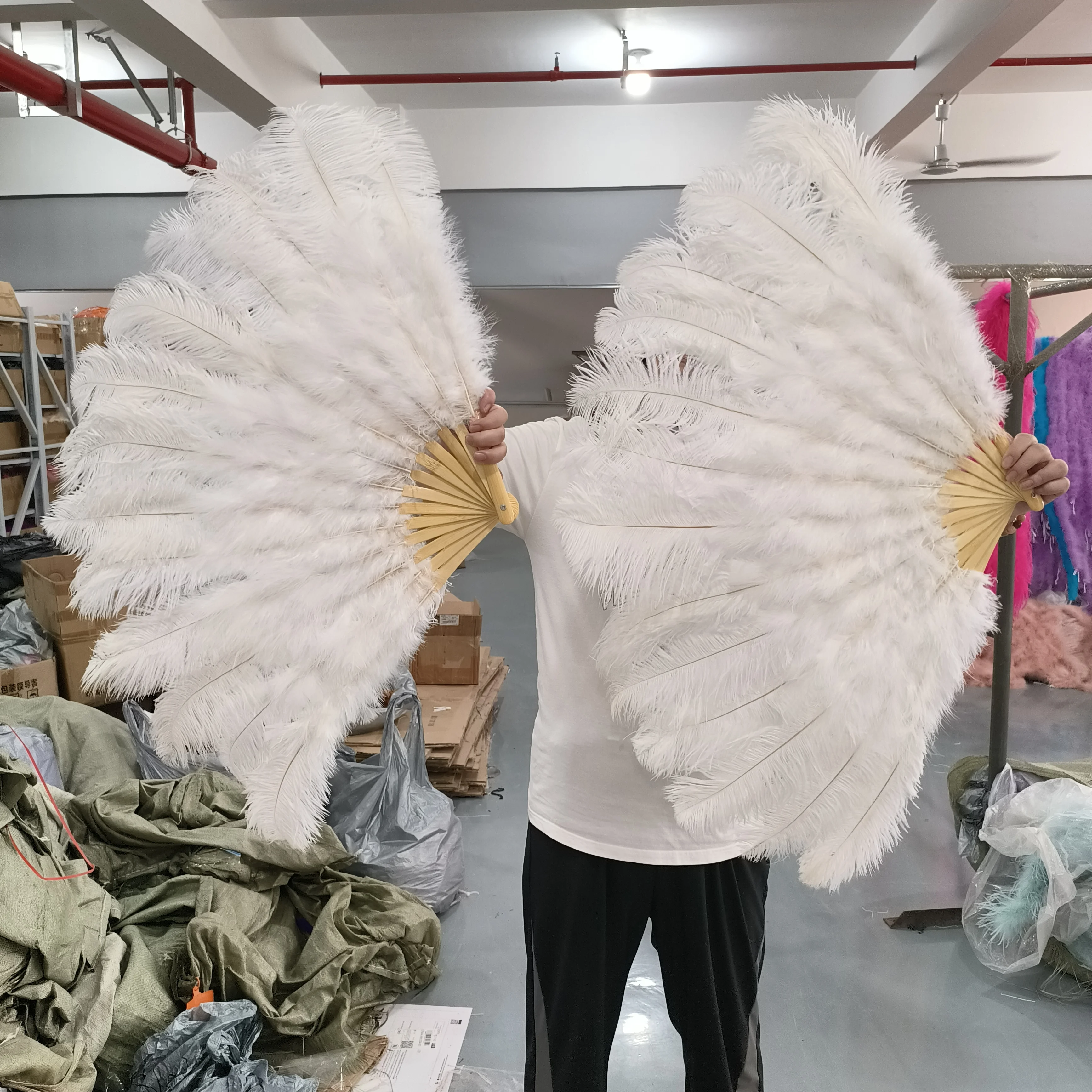 White Ostrich Feather Small Fans Fluffy Dance Performance Foldable ...