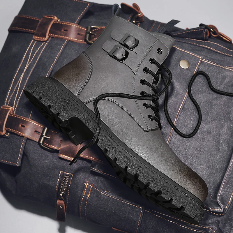 Genuine Leather Men Boots Fashion High Top Motorcycle Boots High ...