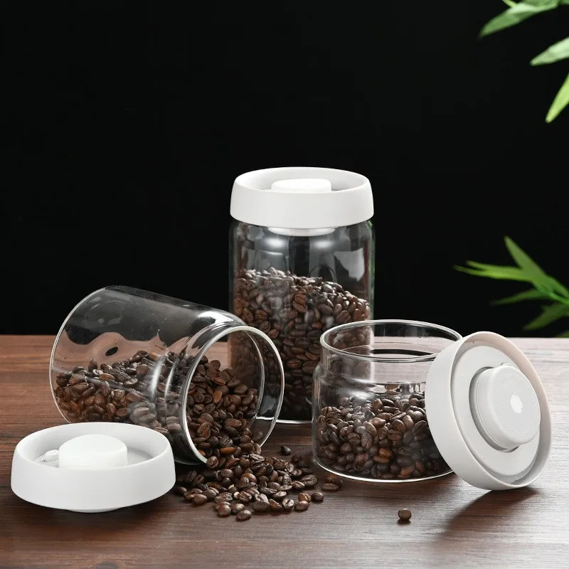 Coffee-Beans-Vacuum-Sealed-Tank-Transparent-Glass-Food-Storage-Jars ...