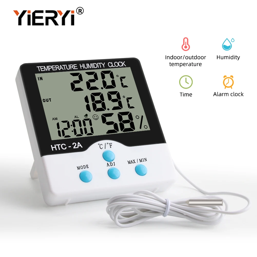 HTC-2A-Thermo-Hygrometer-50-C-70-C-with-Probe-Alarm-Clock-Refrigerator ...