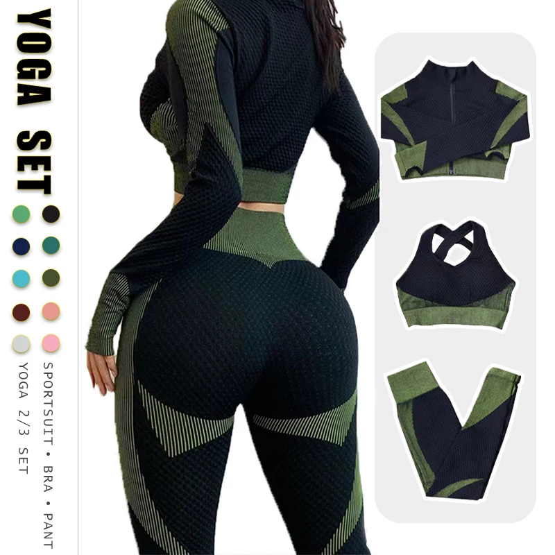 Seamless-Yoga-Suit-2-3-Piece-Set-Women-Sports-Fitness-Wear-Gym-Sports ...