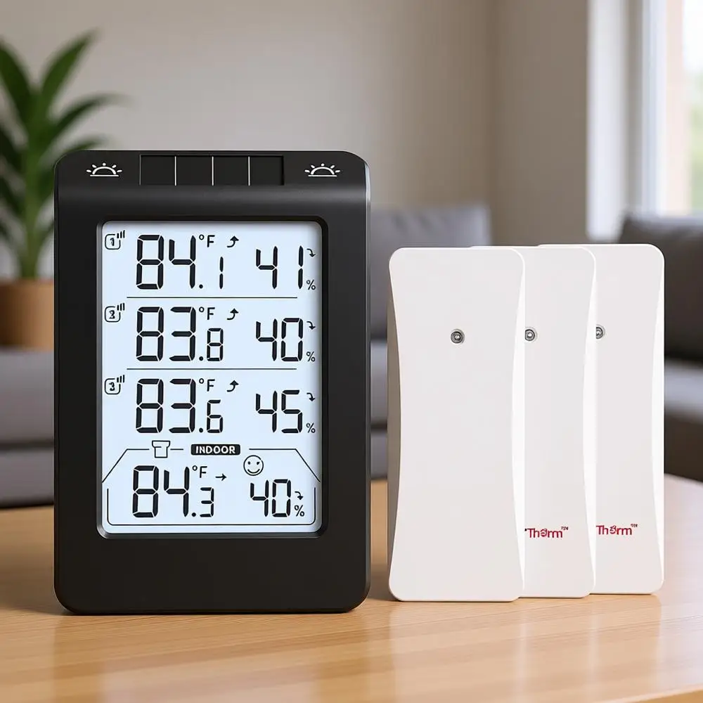 Wireless 3-Channel Photo-Sensitive Thermometer & Hygrometer with 330ft ...