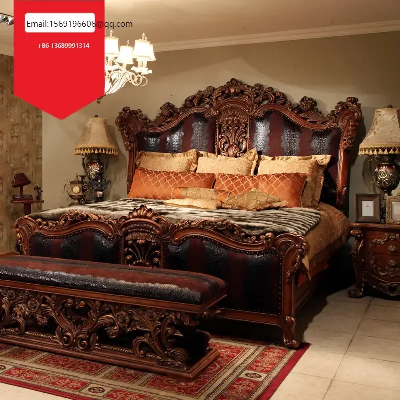 European-custom-all-solid-wood-gold-double-bed-1-8-2-0m-bedroom-leather ...
