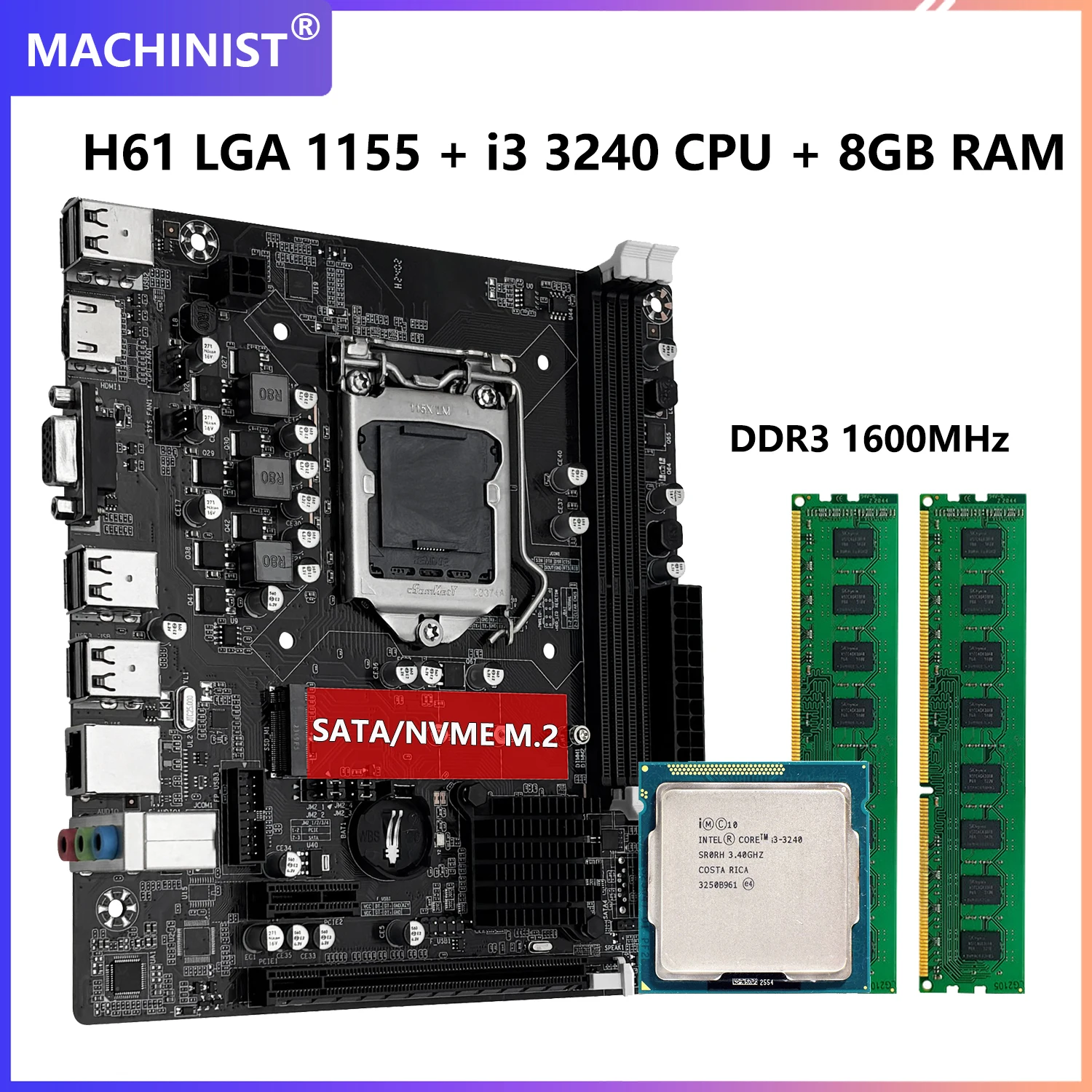 MACHINIST H61 Motherboard DDR3 8GB(2*4GB) 1600MHz RAM Memory With Intel ...