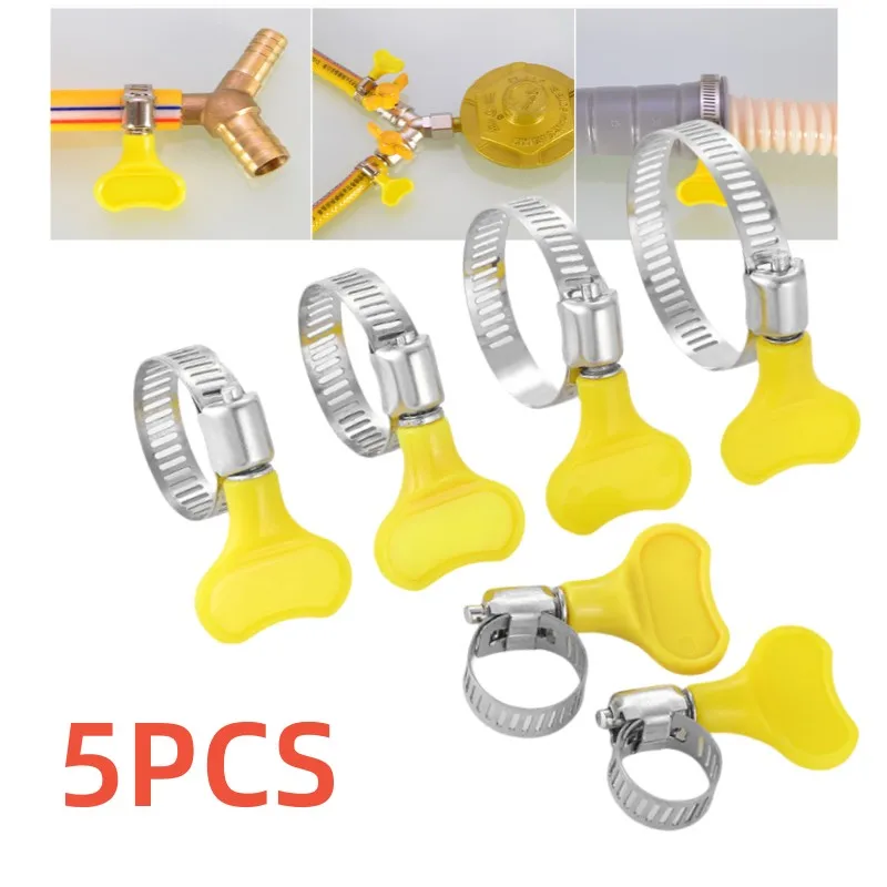 5 pcs 8-44mm Adjustable Yellow Plastic Handle Hand Twist Hose Clamps ...