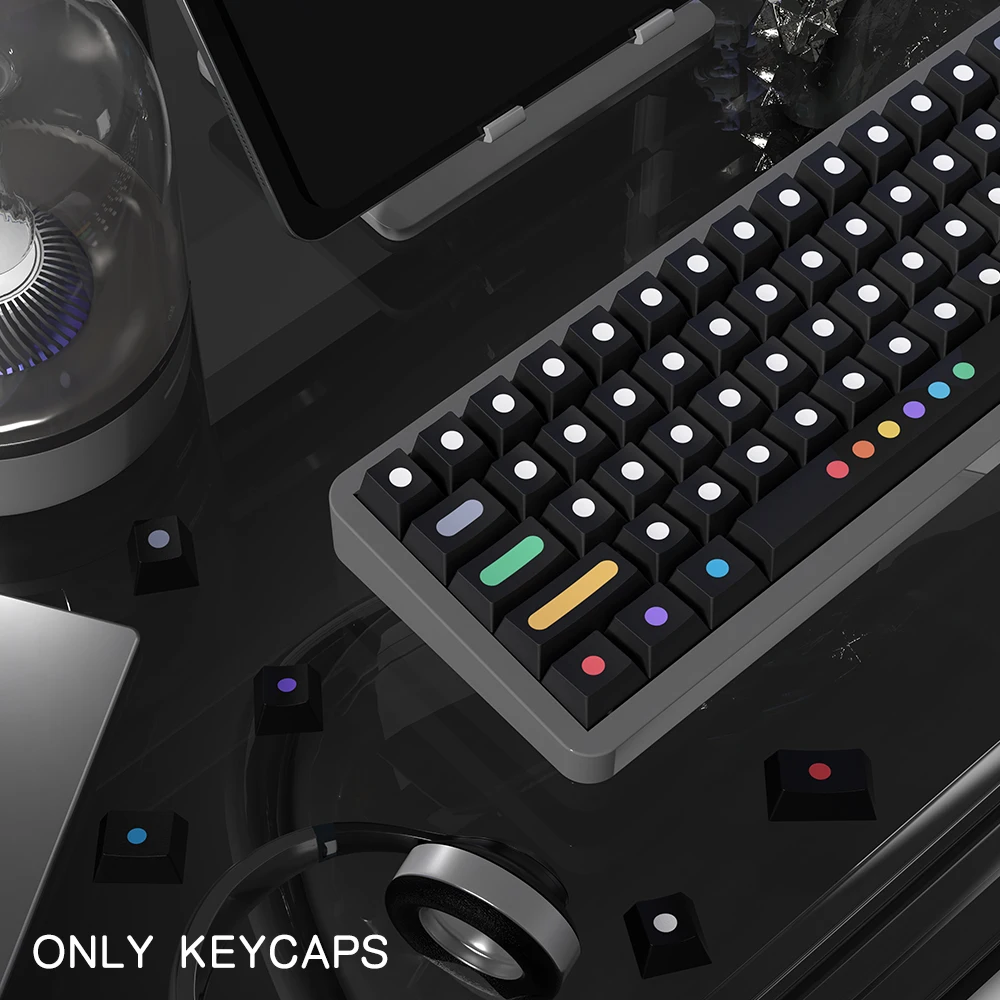 139-keys-Black-dots-Theme-Keycaps-Cherry-Profile-Key-caps-for-61-64-68 ...