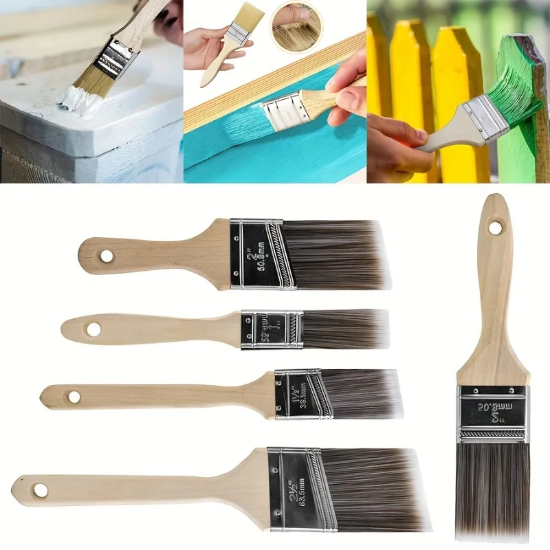 5-Piece-Professional-Wood-Paint-Brush-Set-Wooden-Painting-Flat-Angled ...