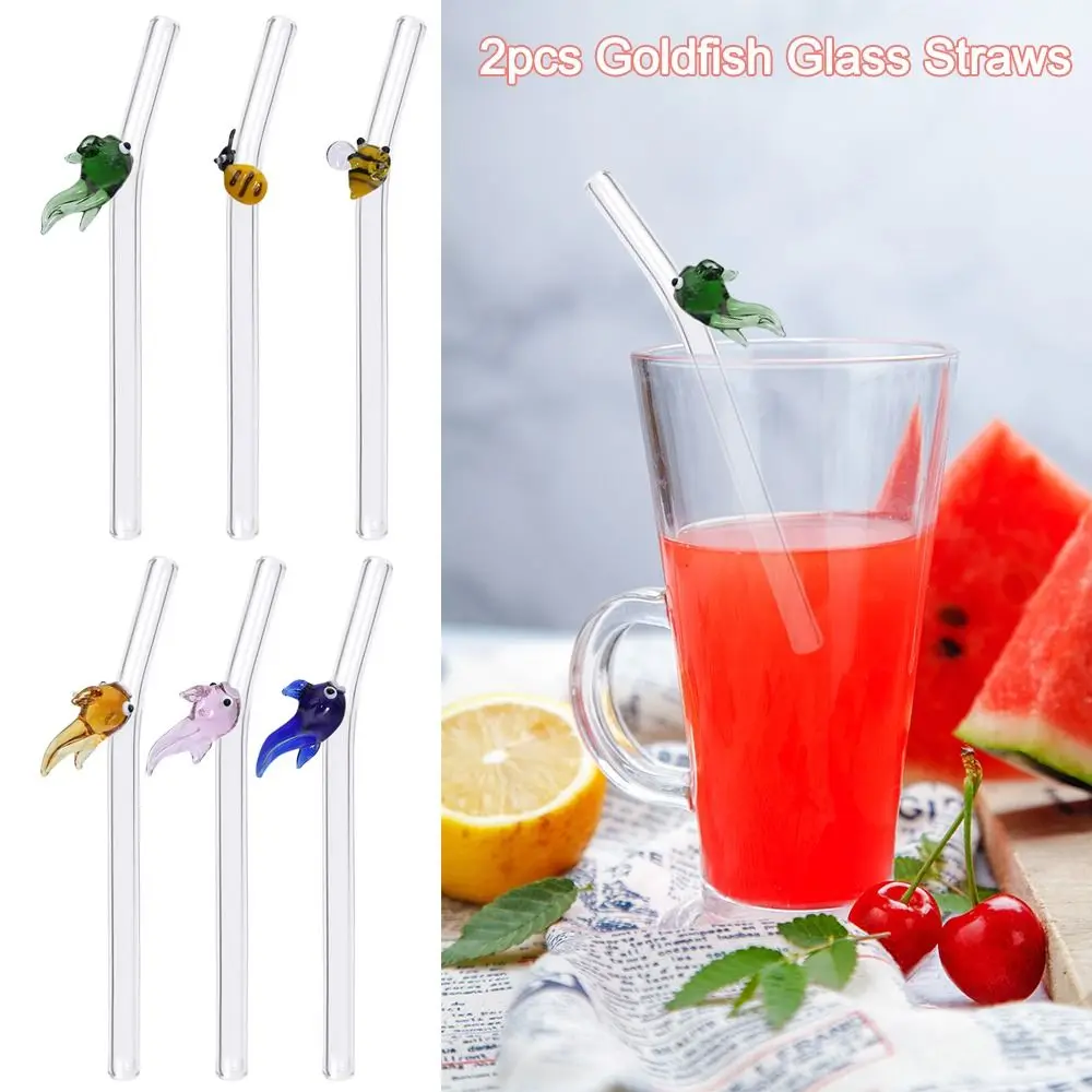 Reusable-Goldfish-Glass-Straws-Creative-Transparent-Glass-Drinking ...