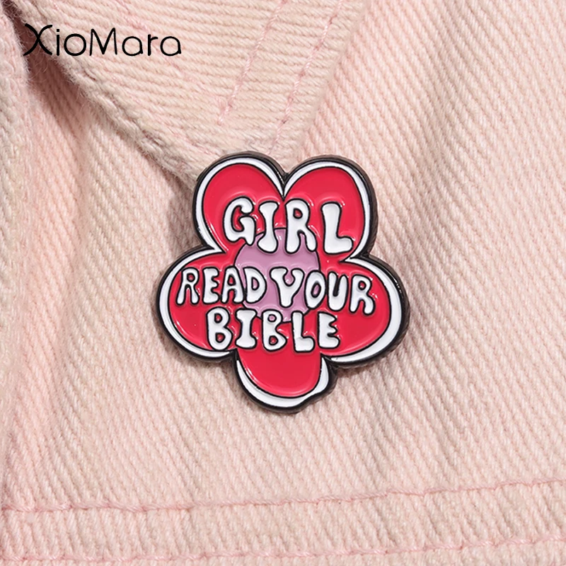 Girl-Read-Your-Bible-Enamel-Pin-Jesus-Religious-Faith-Creative-Flower ...